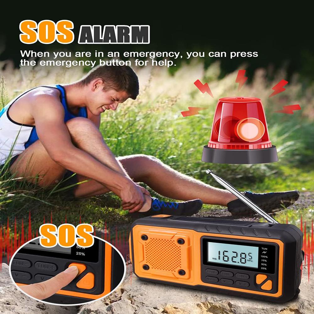 SecureWave Solar Powered and Hand Crank Emergency Radio with 4000mAh ...
