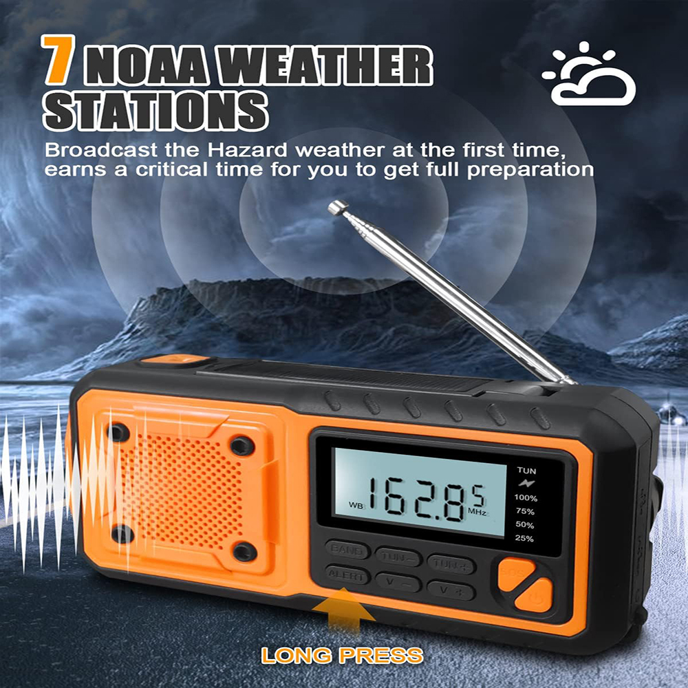 SecureWave Solar Powered and Hand Crank Emergency Radio with 4000mAh ...