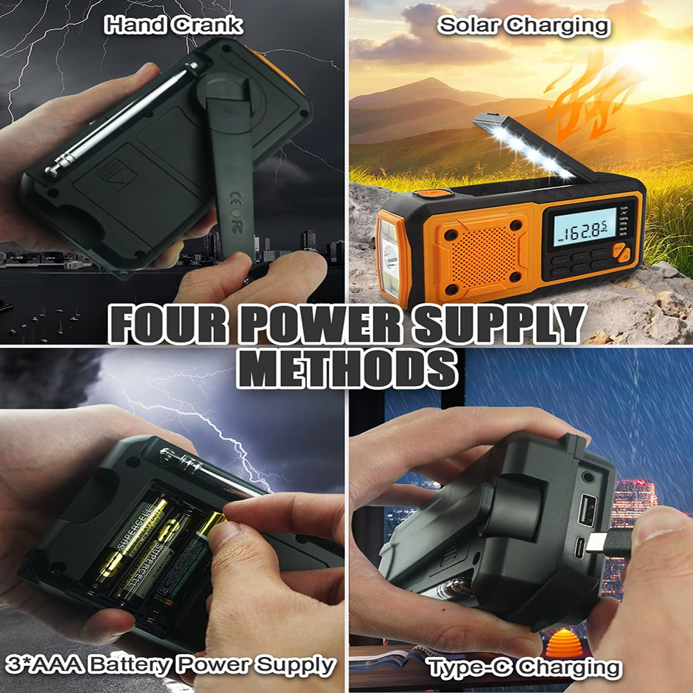SecureWave Solar Powered and Hand Crank Emergency Radio with 4000mAh Power Bank, AM/FM/WB/NOAA ...