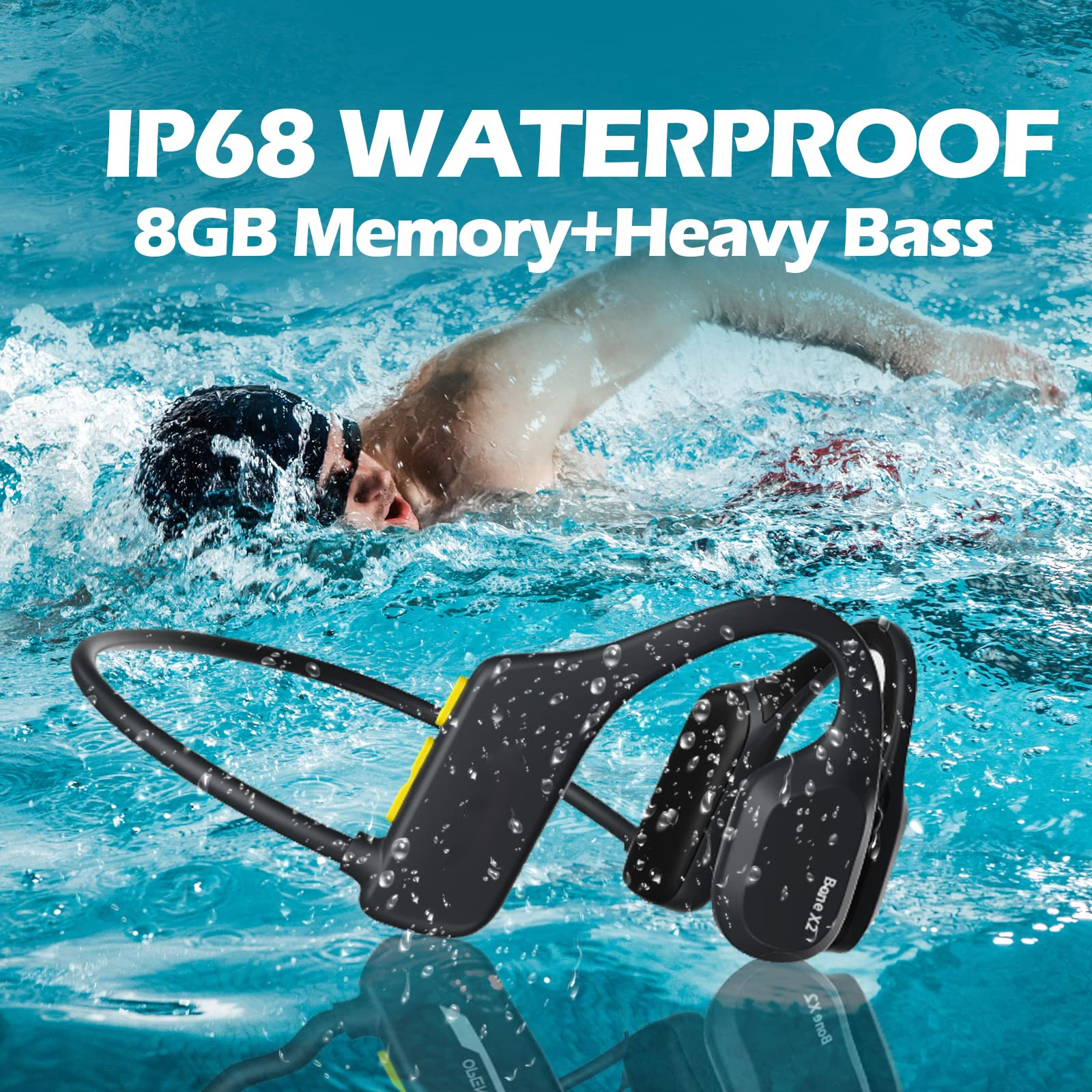 AquaWave IPX8 Waterproof Headphones with Bone Conduction Technology - 8GB Built-in MP3 Player ...